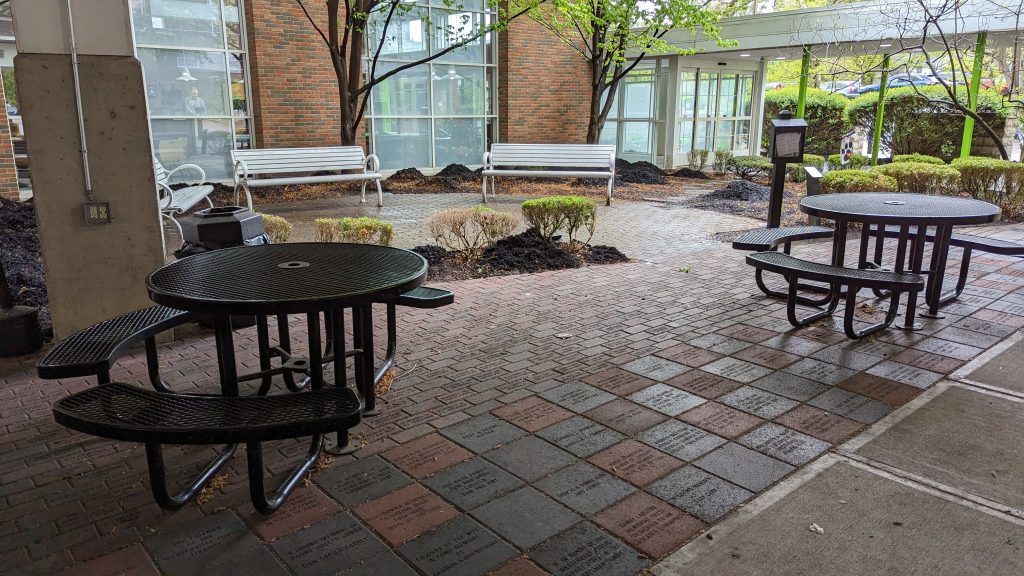 Engraved pavers removed to fix uneven ground. | Westerville Public Library